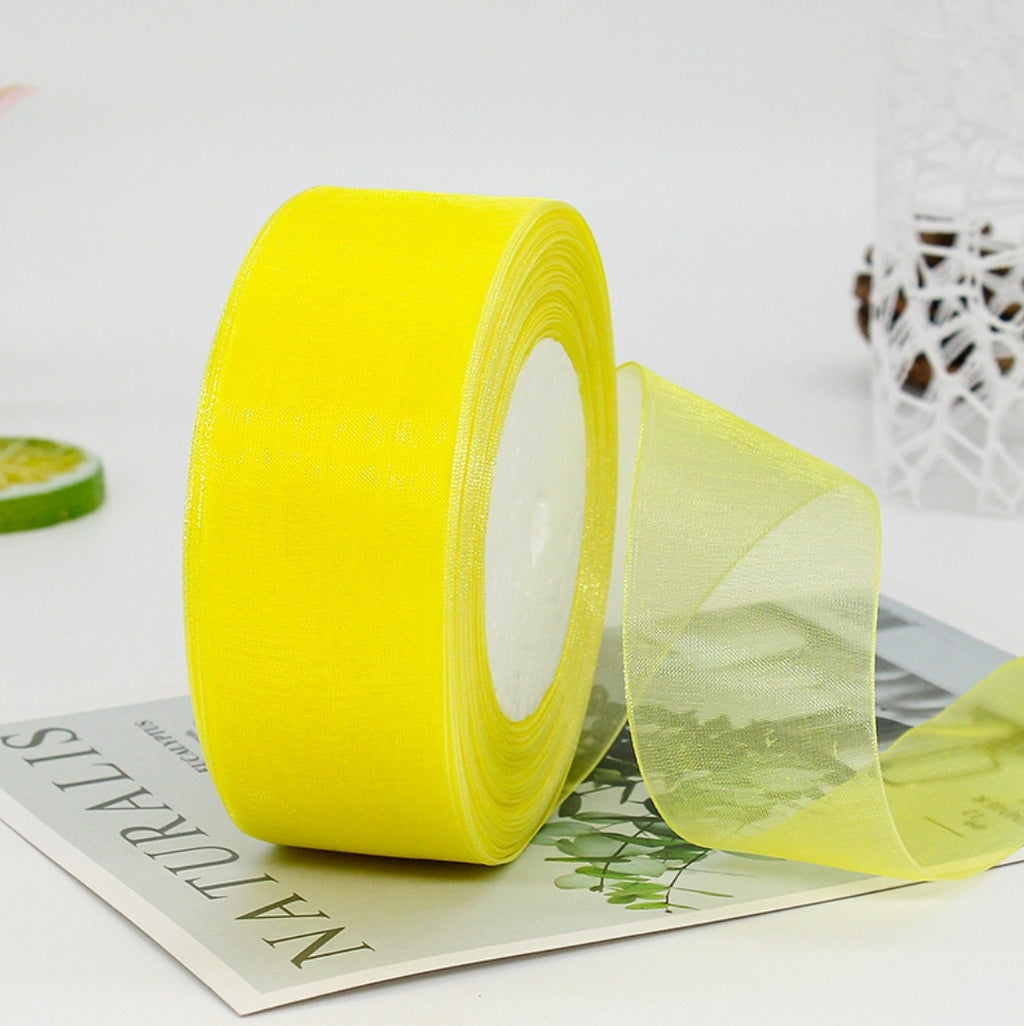 MajorCrafts 40mm 45metres Bright Yellow Sheer Organza Fabric Ribbon Ro