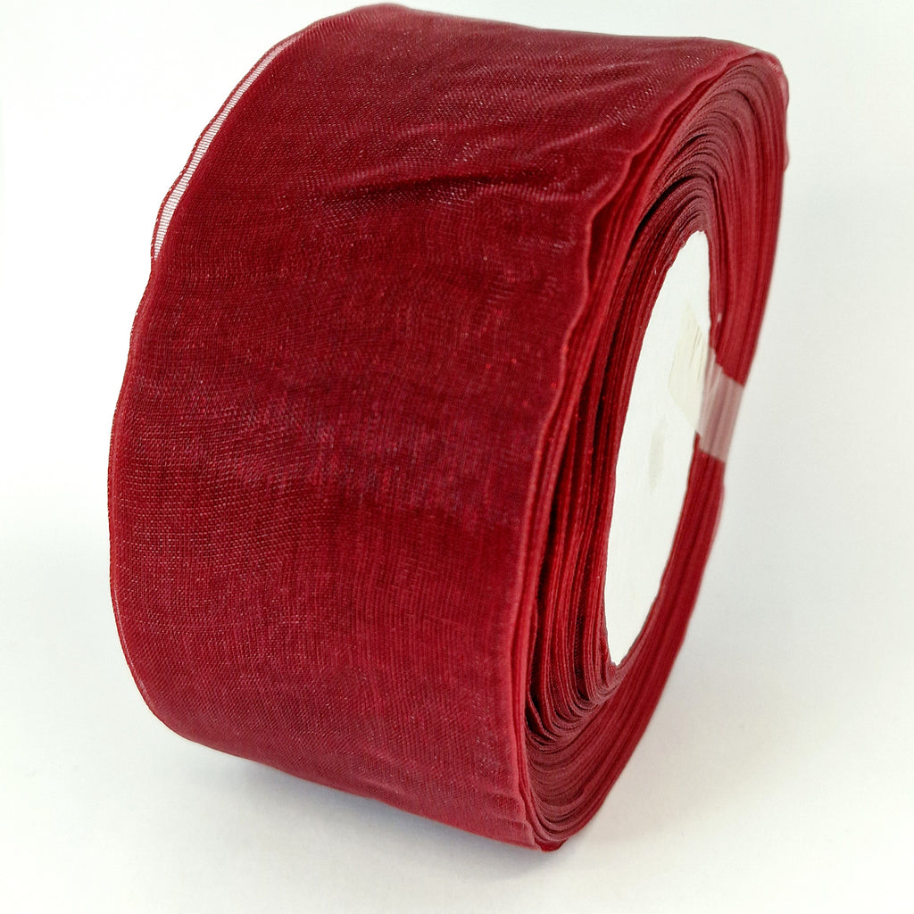 MajorCrafts 50mm 45metres Burgundy Red Sheer Organza Fabric Ribbon Rol