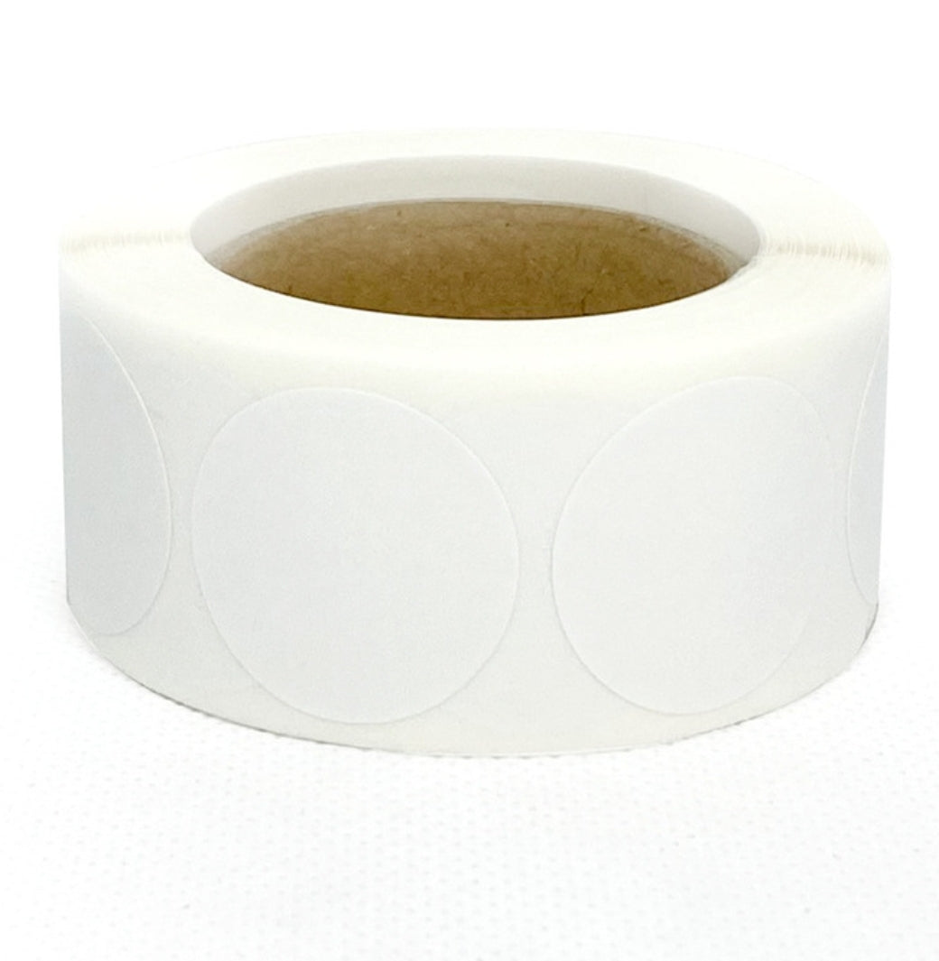 MajorCrafts 500 Labels per roll 2.5cm 1" White Plain Blank Round Stick